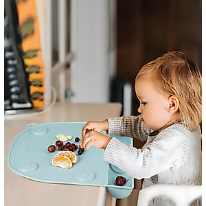 PandaEar Silicone Suction Placemats for Baby Kids, Food Grade Mats Toddler Placemats with Food Catching Pockets for Dining Table & Restaurants -Blue