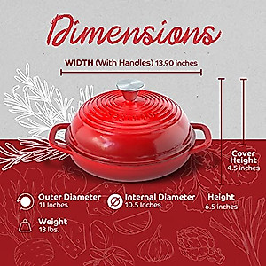 Enameled Cast Iron Bread Pan with Lid, 11” Red Bread Oven Cast Iron Sourdough Baking Pan, Dutch Oven for Bread, No Seasoning Needed -Segretto Cookware