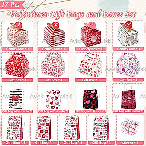 17pcs Valentines Day Gift Bags, Gift Box Set, Candy Bag, Gift Boxes, Small Present Boxes, Gift Bags with Handles, Recycled Party Boxes and Bags, Heart Printed Cardboard Box for Candy, Cookies and Party Favors