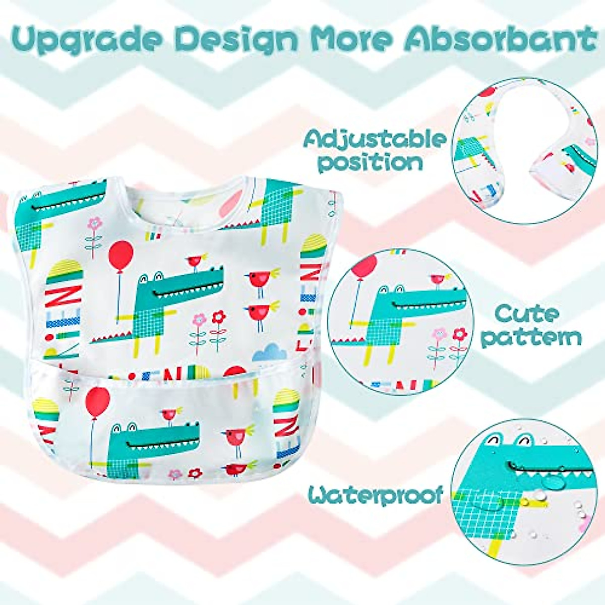 R HORSE 5Pcs Baby Bibs Set Waterproof Feeding Bibs for Babies Infants Bibs with Crumb Catcher Pocket Animals Food Bibs Sleeves Bibs Learn to Feed Shower Gifts Keepsake, 6-24 Months