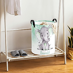 Custom Watercolor Cute Elephant Laundry Basket Handles Collapsible Hamper Foldable Storage Bin Living Room Office Bathroom Bedroom