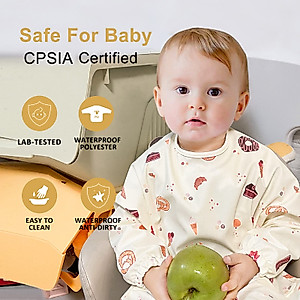 HALAA VAUVA Long Sleeve Baby Bibs for Toddlers, Waterproof, Mess Proof, Coverall, Easy Clean Outfit Baby Smock with Food Catcher Pocket for Feeding, Eating, Washable, Boys Girls Led Weaning Shirt Bib