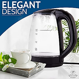 Zulay 1.7L Glass Electric Kettle with Blue LED Light - Borosilicate Glass Hot Water Kettle Electric - Electric Glass Kettle Water Boiler with Auto Shut-Off and Boil-Dry Protection