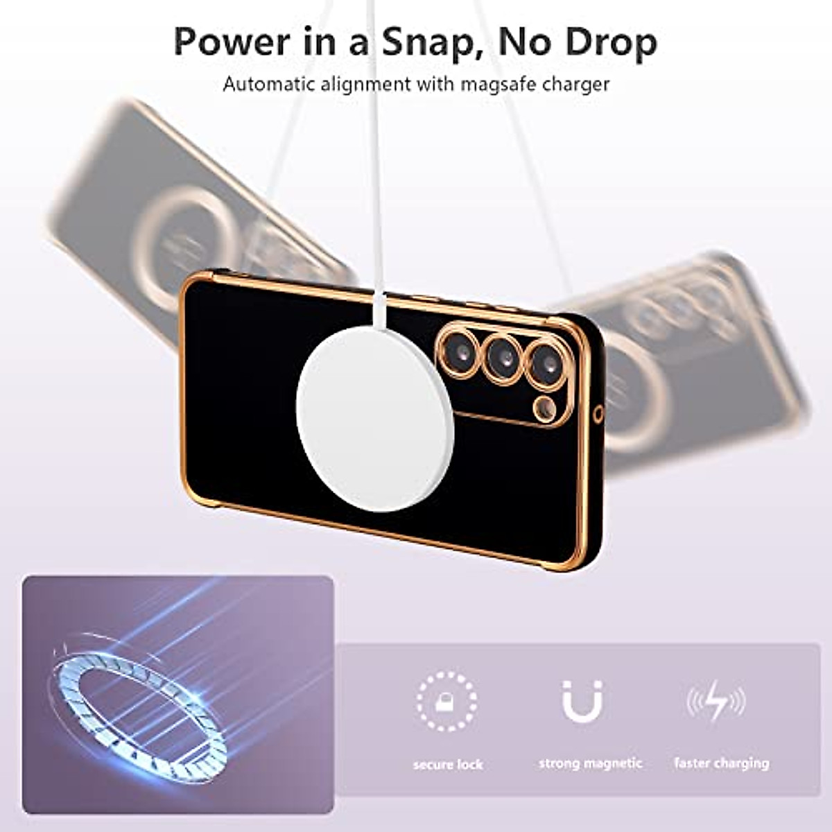 ZTOFERA Magnetic Case for Samsung Galaxy S23 Plus 5G Case[Compatible with MagSafe] Cute Plating Love Hearts Pattern Case with Camera Protection,Soft Shockproof TPU Bumper Cover for Women Girls,Black