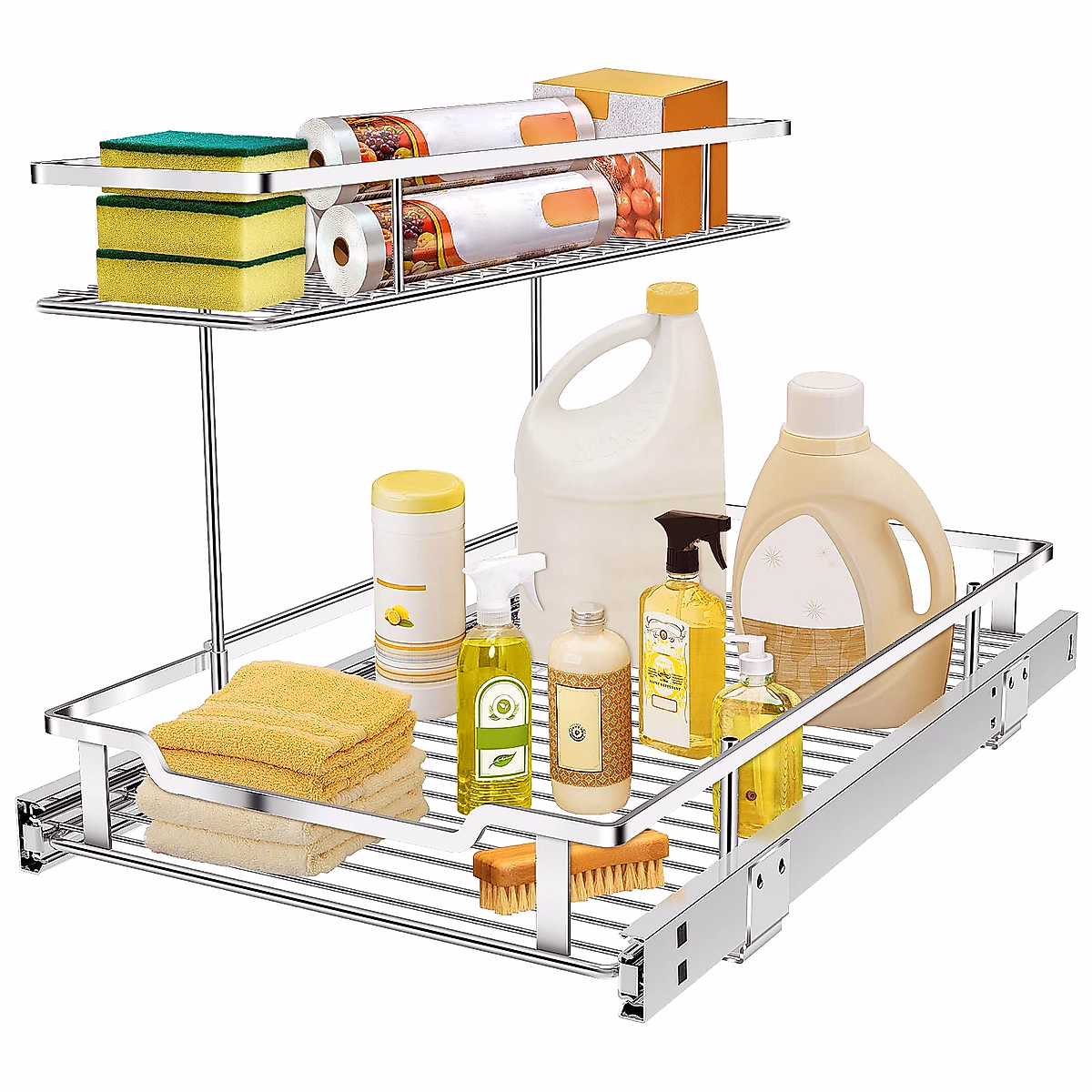 Tksrn Pull Out Cabinet Organizer, Under Sink Organizer Kitchen Slide Out Storage Shelf with 2 Tier Sliding Wire Drawer - 12.6W x 16.5D x 13H - Request at Least 13 inch Cabinet Opening