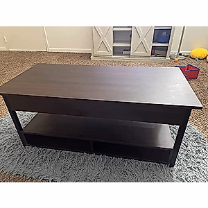 Winkalon Coffee Table, Lift Top Coffee Table with Storage Shelf and Pop up Adjustable Lift Tabletop, 41.7" Wood Coffee Tables for Living Room with 2 Drawers and Hidden Compartment(Espresso Coffee)