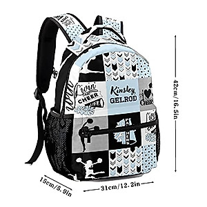 Urcustom Custom Kid Backpack, Light Blue I Love Cheer Cheerleader Personalized School Bookbag with Your Own Name, Customization Casual Bookbags for Student Girls Boys