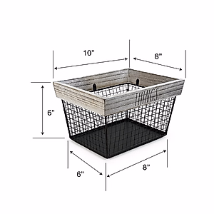 Rae Dunn Things Wire Storage Basket – Metal and Solid White Wash Wood Organizer – Decorative Storage Bin – Home & Office Organizers for Desk, Bedroom, Living Room, Closet and More