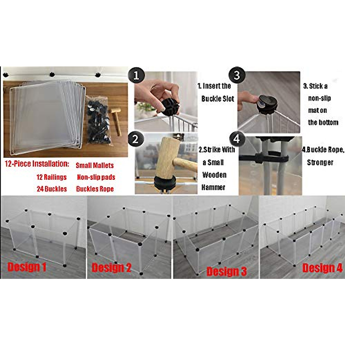 PINVNBY Pet Playpen Portable Small Animals Play Pen Rabbit Cage for Outdoor Indoor DIY Wire Fence for Hamster, Guinea Pig (45 * 35cm/12Pieces)