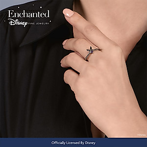 Jewelili Enchanted Disney Fine Jewelry Black Rhodium Over Sterling Silver 2MM Round Amethyst and Heat Treated Black Diamond Accent Maleficent Villain Ring Size 7