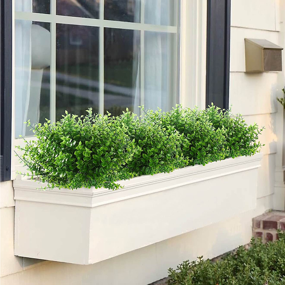 GREENRAIN 12 Bundles Artificial Flowers Outdoor Fake Flowers for Decoration UV Resistant No Fade Faux Plastic Plants Garden Porch Window Box Décor (Green)