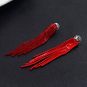 Red Chandelier Earrings for women,Long Earrings Dangle Dangling Bling Earring Crystal Rhinestone Statement Drop Tassels rhombus Earrings for Prom Fashion Jewelry