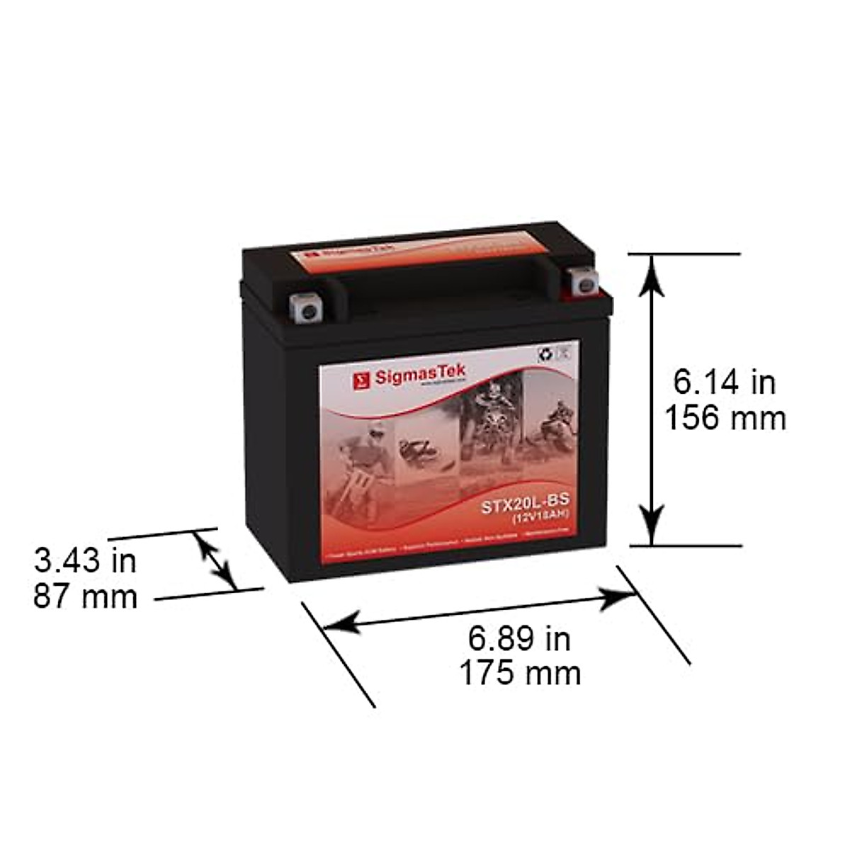 ETX20L Motorcycle Battery Replacement by SigmasTek, STX20L-BS