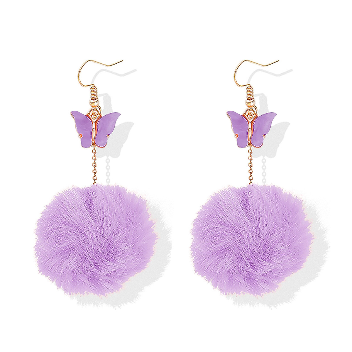 Pom Pom Earrings for Women Trendy Butterfly Puffy Dangle Earrings Faux Fur Ball Fluffy Earrings Rave Earrings Prom earrings Puffy Round Earrings Fun Fairy Earrings for Women