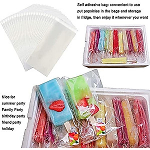 Homemade Popsicle Molds Shapes, Silicone Frozen Ice Popsicle Maker-BPA Free, with 50 Popsicle Sticks, 50 Popsicle Bags, 10 Reusable Popsicle Sticks, Funnel and Ice Pop Recipes