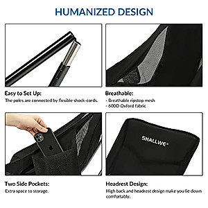 SHALLWE Ultralight High Back Folding Camping Chair, Upgraded All Aluminum Structure, Built-in Pillow, Side Pocket & Carry Bag, Compact & Heavy Duty for Outdoor Backpacking(Pitch-Dark)