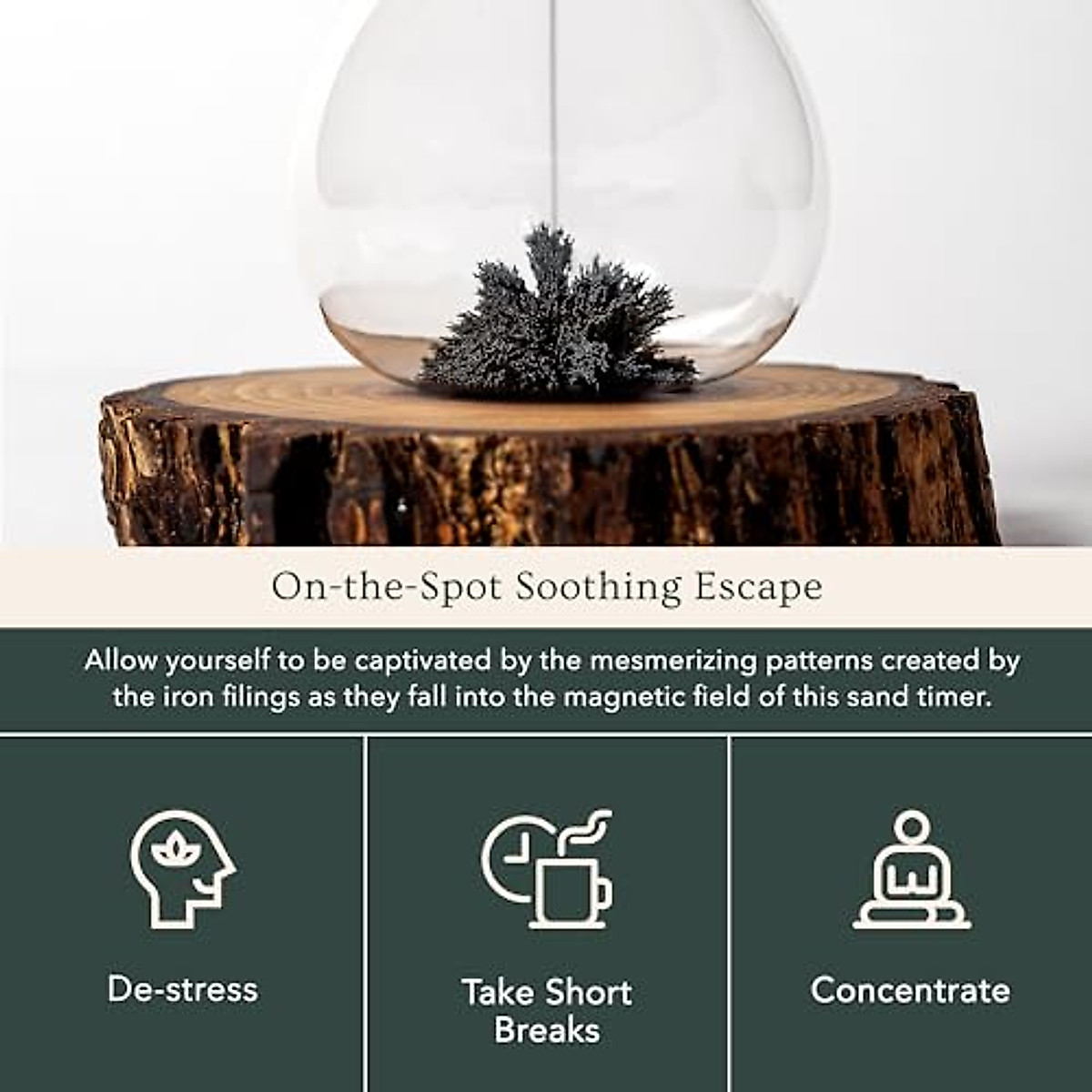 Blackswan Magnetic Hourglass Sand Timer | Natural Live Edge Walnut Wood Magnet Base Hour Glass with Iron Dust Shavings | 1 Minute Functional Fun Retro Clock Watch for Office, Home Decor | 4" x 6.5"