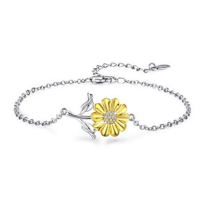 Cuoka Sunflower Bracelet 925 Sterling Silver Sunflower Jewelry Sunflower Mother Day Gift Summer Jewelry Gift For Women Girlfriend Daughter with Gift Box (Sunflower bracelet)