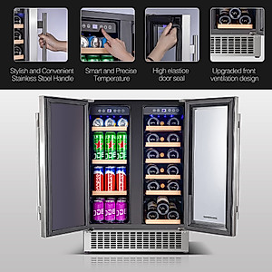 BODEGA 24 Inch Beverage and Wine Cooler, Built-in and Freestanding Wine Beverage Refrigerator Dual Zone, Holds 57 Cans and 18 Bottles, with Independent Temperature Control,Upgraded Compressor Quiet