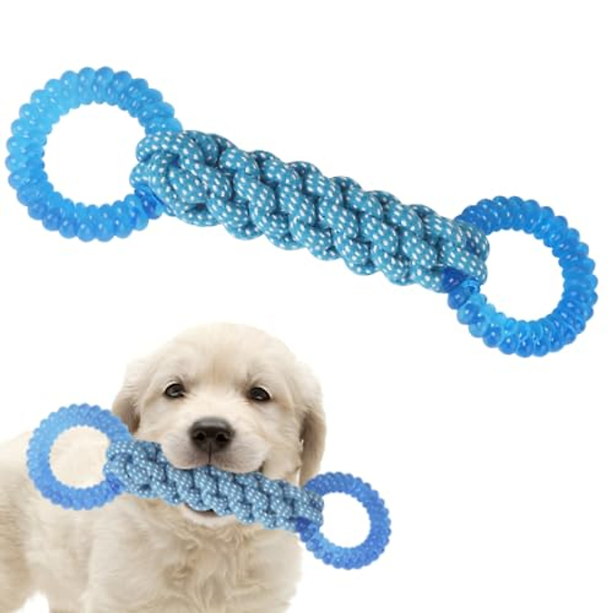 COMFPET Interactive Dog Toy Tug-of-war Toy, Dental Cleaning Chew Toys for Boredom, Outdoor Toy for Small Medium Large Dogs(Blue Rings)
