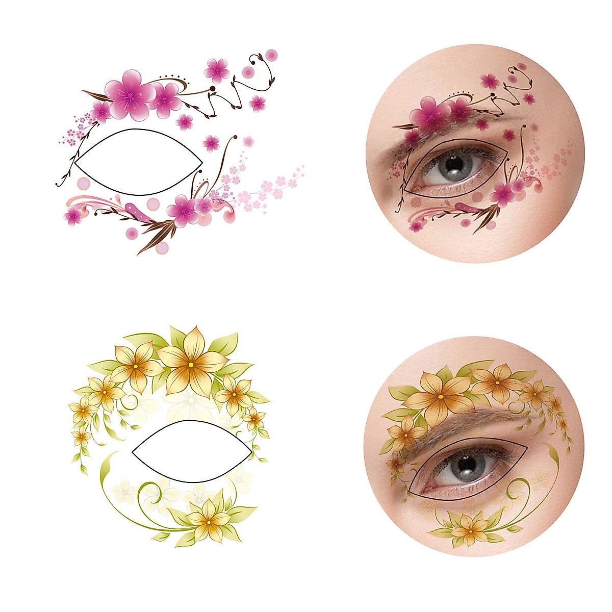 24pcs Eye Temporary Tattoos Face Eyeshadow Makeup Stickers Eyeliner Decals for Halloween Carnival Christmas Masquerade Party