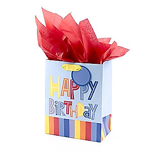 Hallmark 9" Medium Gift Bag with Tissue Paper (Happy Birthday, Rainbow Stripes on Light Blue)