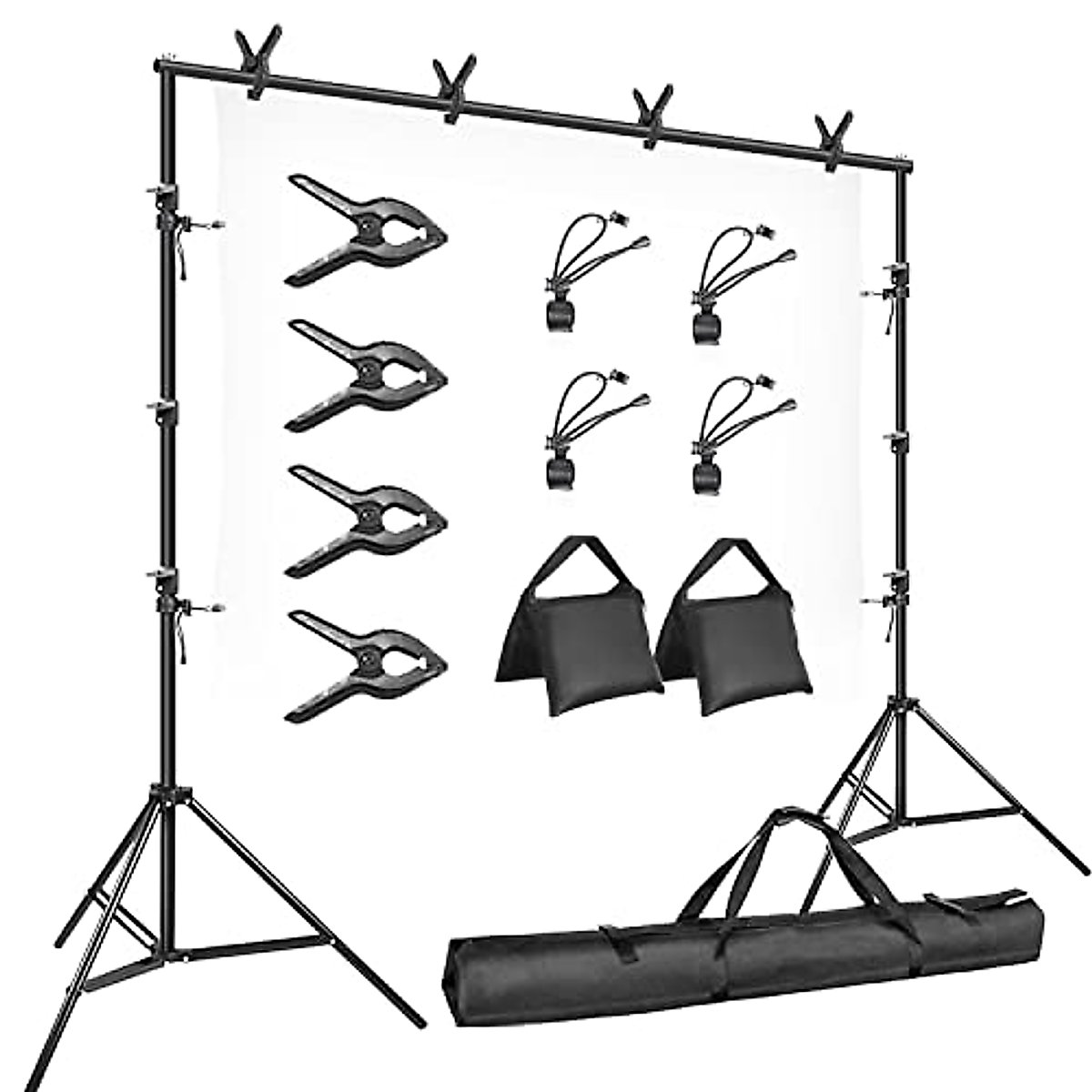Julius Studio Heavy Duty 10 x 9.6 ft. (W x H) Backdrop Stand Background Support System Kit with Spring Clamps, Elastic String Clip, Sand Bag, Carry Bag for Photography, Events, JSAG660