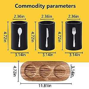 Silverware Organiser - Set of 3 (with wooden tray)Tabletop wooden silverware holder utensil holder for forks spoons knives party kitchen holder silverwareliving room Restaurant (Black Black Black)