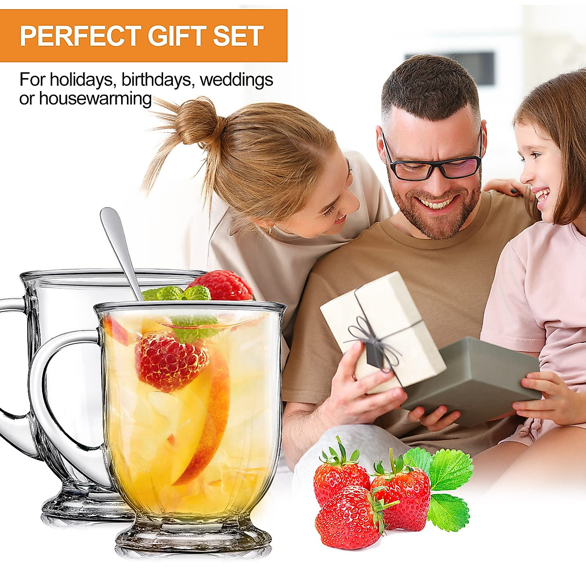 6 Sets 24 oz Large Glass Coffee Mugs with Spoons Clear Coffee Mugs Large Clear Tea Cups Large Capacity Coffee Glasses with Handles for Hot and Cold Beverages Espresso Latte Cappuccino Juice Milk