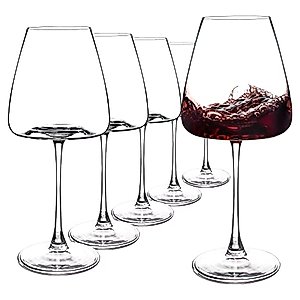 Red Wine Glasses Set of 6, 19.5 oz Durable Wine Glasses, Large Long Stem Wine Glasses with Unique Concave Bowl Base for Wine Tasting, Holiday and Home - Clear Glass