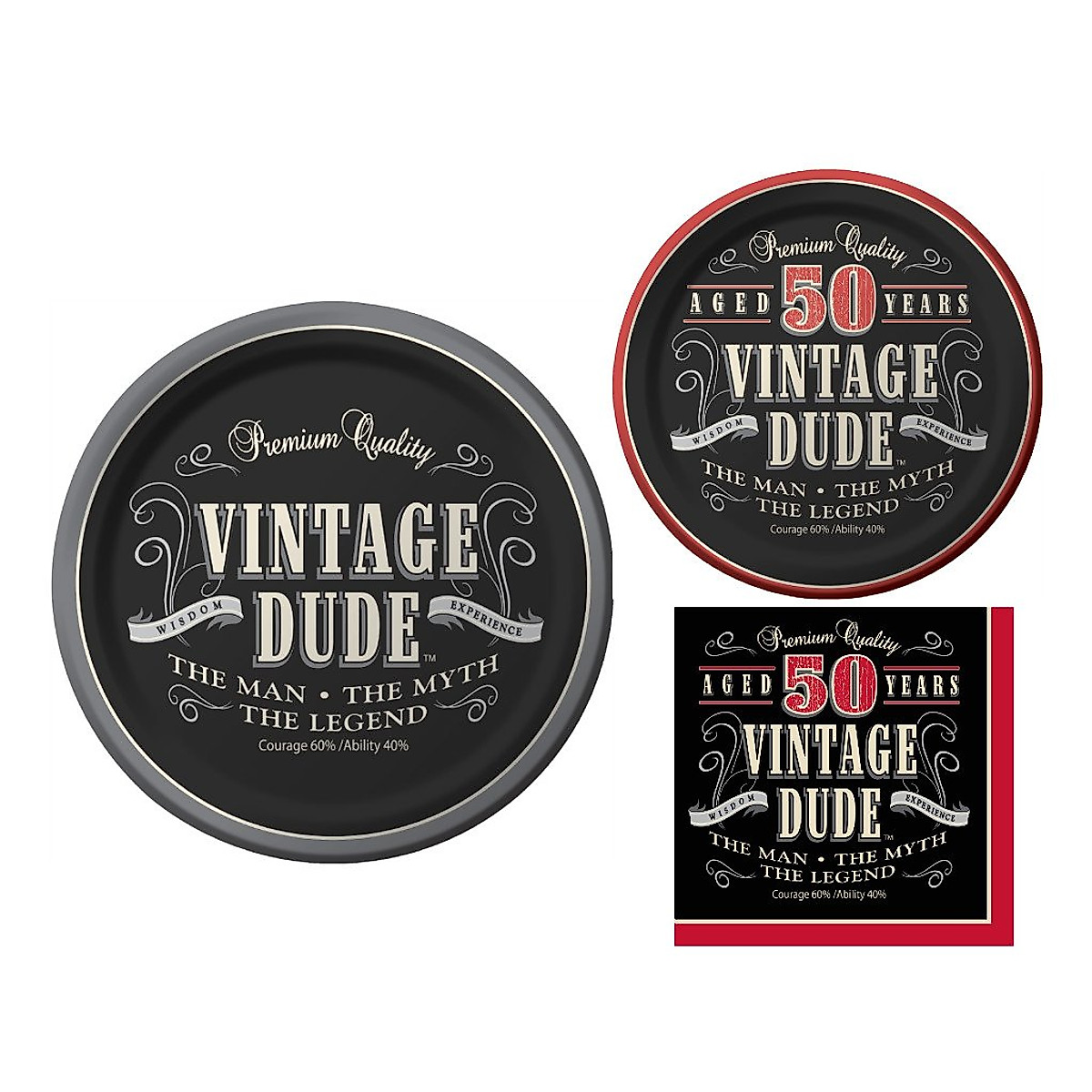 Vintage Dude 50th Birthday Party Supplies Bundle - 3 Items: Dinner Plates, Appetizer/Dessert Plates & Napkins