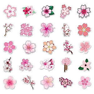 50 Sakura Flowers Stickers Cherry Blossom Vinyl Aesthetic Stickers for Scrapbooking Laptop Calendars Water Bottle Journals Envelopes Waterproof Stickers