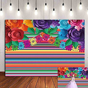 Fabric Mexican Fiesta Color Stripes Paper Flower Photo Background Cinco De Mayo Party Wedding Decor Photography Backdrops Baby Shower Studio Shoot Props