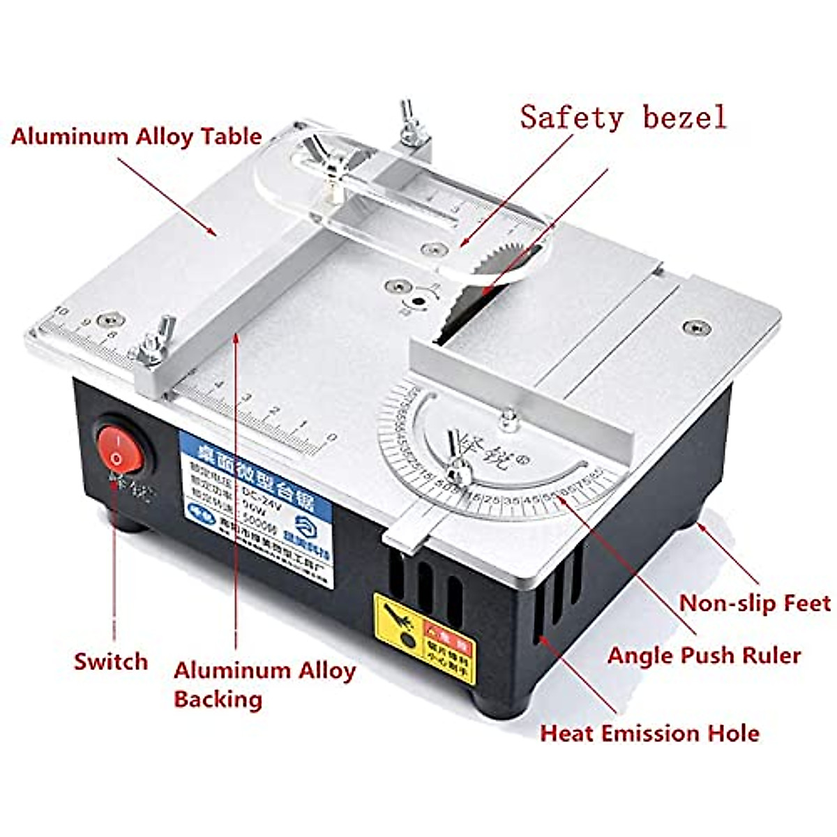 TOPCHANCES Mini Hobby Table Saw, Upgrade Table Saws Woodworking Desktop DIY Acrylic PCB Desktop Crafts Cutting Machine with Power Supply 63mm HSS Circular Saw Blade