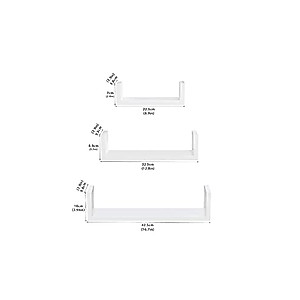 Daisyware Wall Mount U Shape Floating Shelves, MDF Wood Shelves Perfect in Bedroom, Living Room, Dining Room, Bathroom & Home Office, Set of 3 (White)