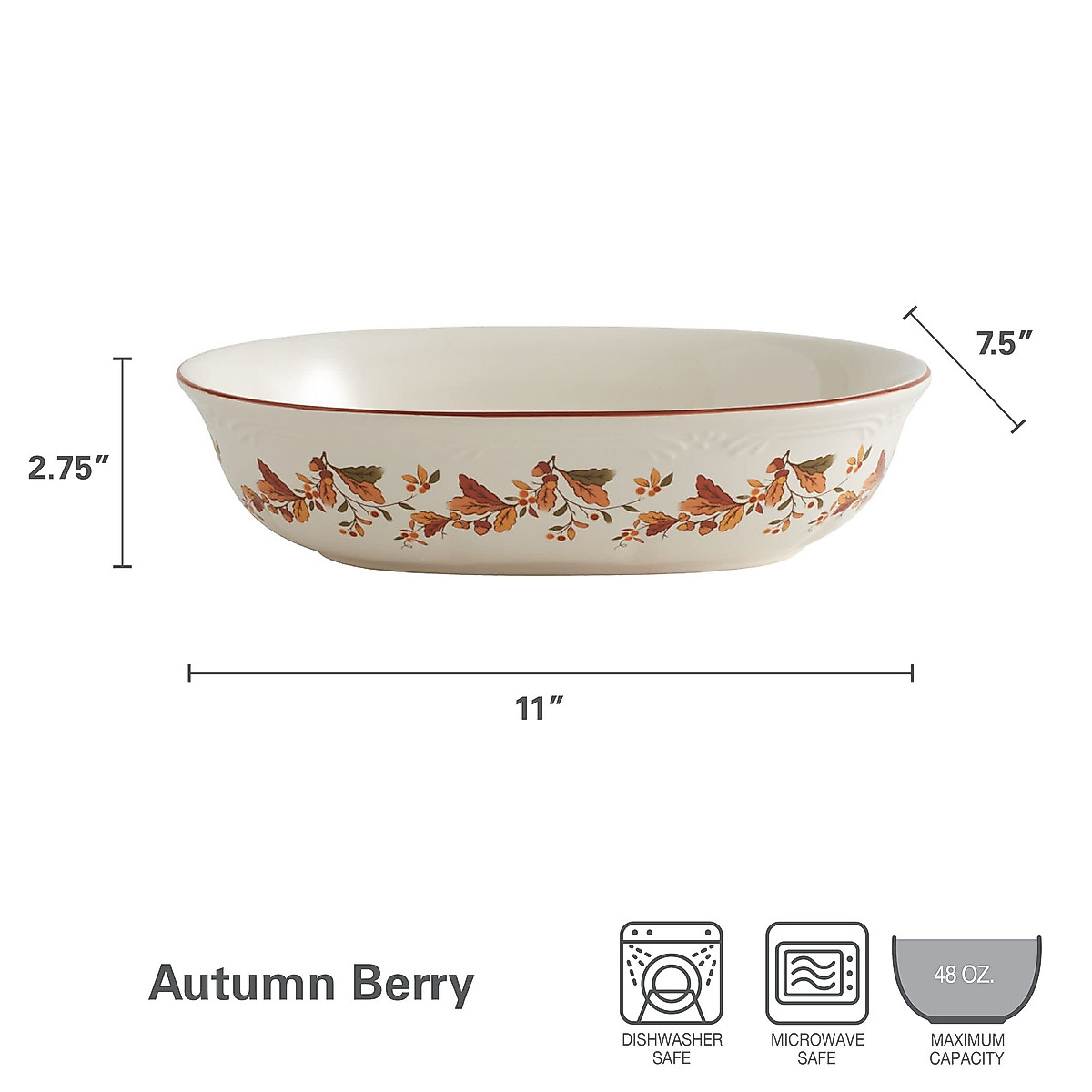 Pfaltzgraff Autumn Berry Oval Vegetable Bowl, white, 11.5 inches