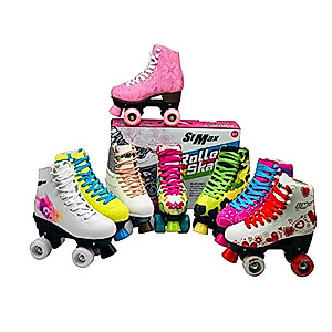 StMax Quad Roller Skates for Girls and Women-Size 2.5 Kids to 8.5 Women -Outdoor, Indoor and Rink Skating- Classic High Cuff with Adjustable Lace System (Pink, 8 Women)
