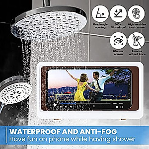 Spread Pixie Dust Shower Phone Holder Waterproof Upgraded Phone Shower Holder Wall Mount Bathroom TV Shower Gadget Shower Accessory Phone Mount iPhone Shower TV (White)