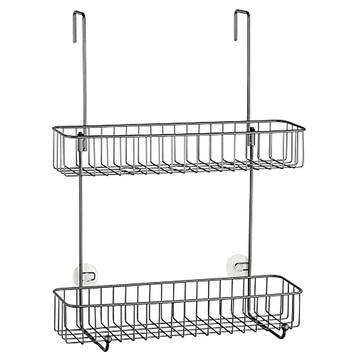 mDesign Extra Wide Metal Wire Over The Bathroom Shower Door Caddy, Hanging Storage Organizer Center with Built-in Hooks and Baskets on 2 Levels for Shampoo, Body Wash, Loofahs - Graphite Gray
