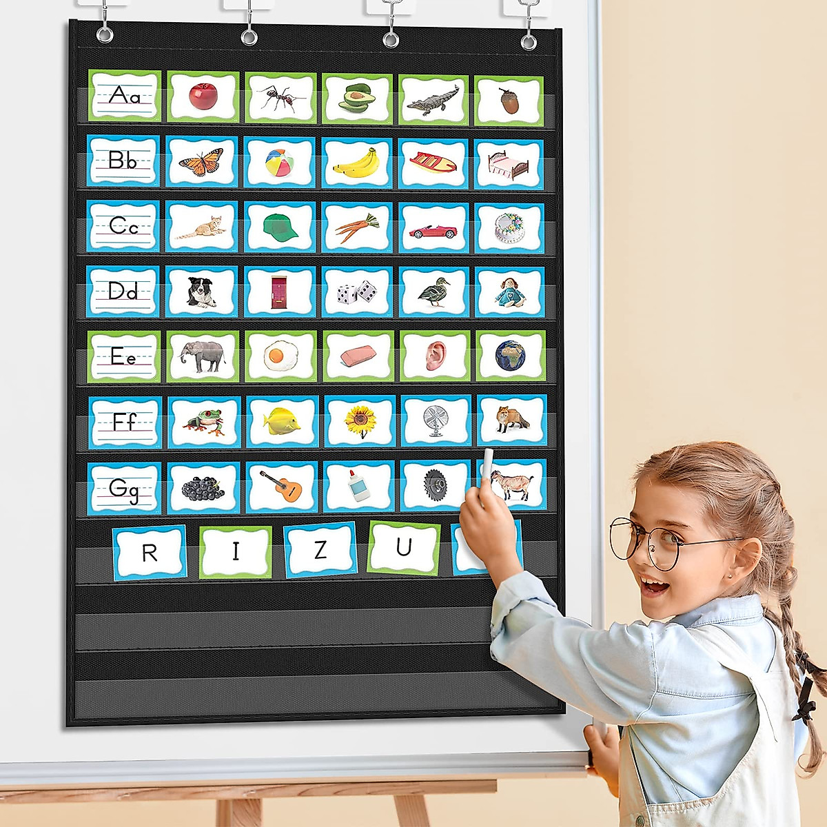 EAMAY Standard Pocket Charts, Clear 10 Pocket Chart for Teacher Lessons in a Classroom or Home Use – Fits Standard 3” Sentence Strips and Word Cards, Black