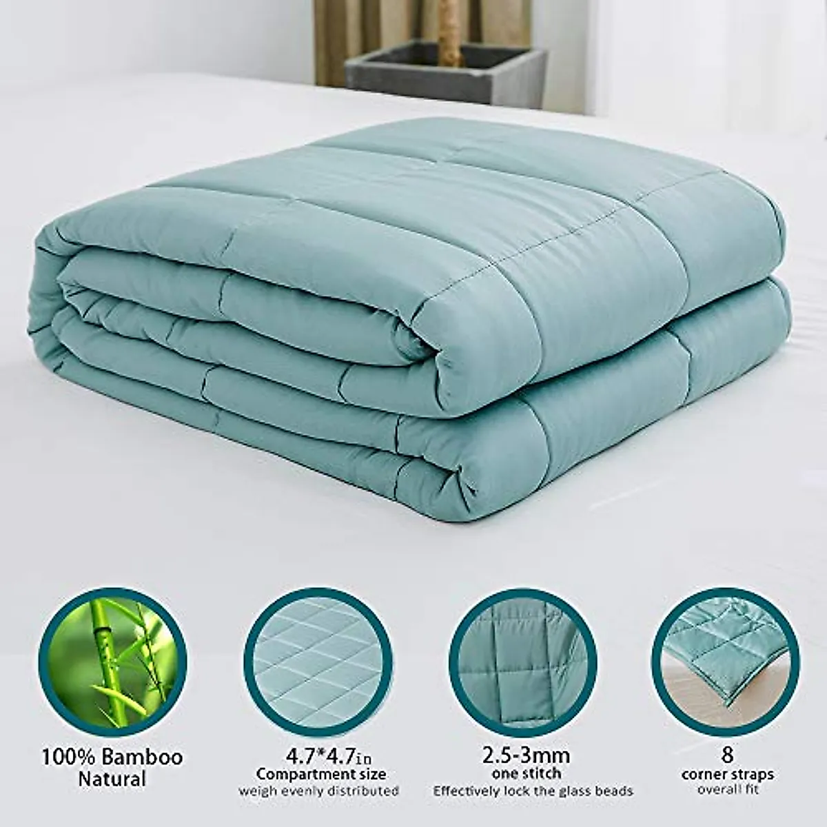 Dornroscn Bamboo Cooling Weighted Blanket 100% Natural Bamboo Viscose | 15lbs-48’’x72’’-Twin size for Adults and Kids | Cooling Heavy Blanket with Premium Glass Bead for Hot & Cold Sleepers, Sea Grass