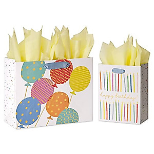 Papyrus Birthday Gift Bags with Tissue Paper, Balloons and Candles (2 Bags, 1 Large 13", 1 Medium 9", 8-Sheets)