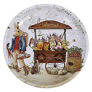 PRETYZOOM Bunny Party Plate Easter Party Plate Vintage Iron Fruit Plate Farmhouse Spring Flower Serving Tray Snack Dry Nut Dish Dinnerware for Spring Day Easter Decoration