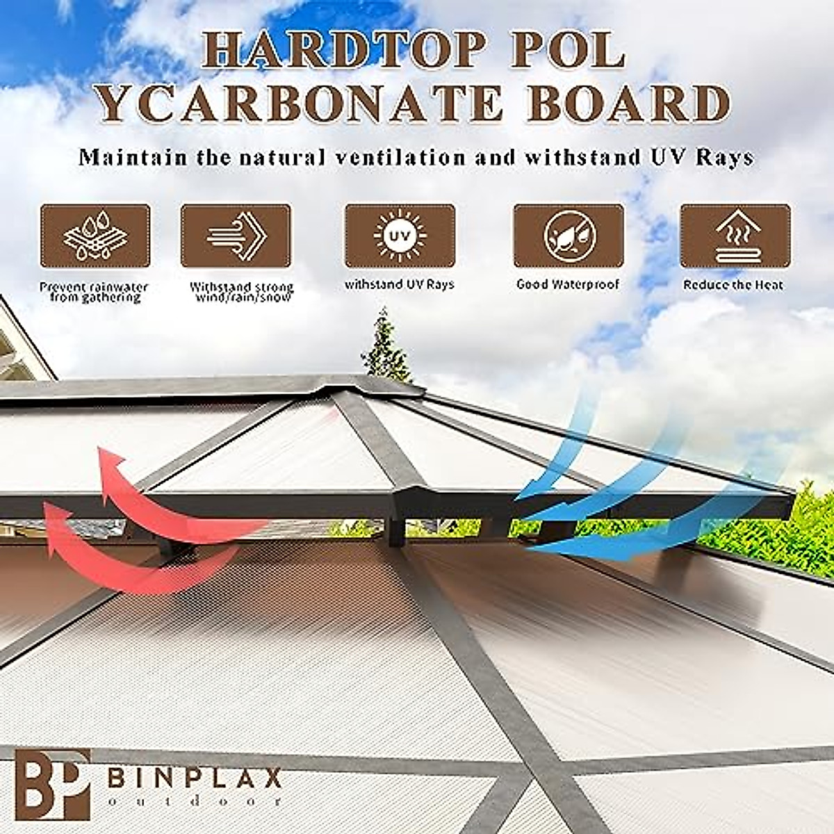 Binplax Hardtop Gazebo Polycarbonate Double Roof Canopy Curtains Aluminum Frame with Netting for Garden, Patio，10' ×13'