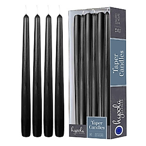 12 Pack Tall Taper Candles - 14 Inch Black Dripless, Unscented Dinner Candle - Paraffin Wax with Cotton Wicks - 12 Hour Burn Time