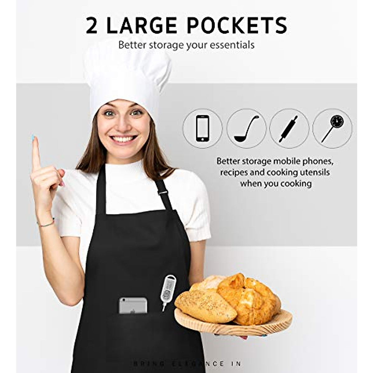 Syntus 4 Pack Adjustable Bib Apron Thicker Version Waterdrop Resistant with 2 Pockets Cooking Kitchen Aprons for Women Men Chef, Black