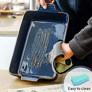 KOOV Individual Lasagne Pan Deep, Rectangular 9x13 Baking Dish, Ceramic Baking Dish, Bakeware for Tapas, Roasting, Casserole Dish for Oven, Texture Series (Aegean)