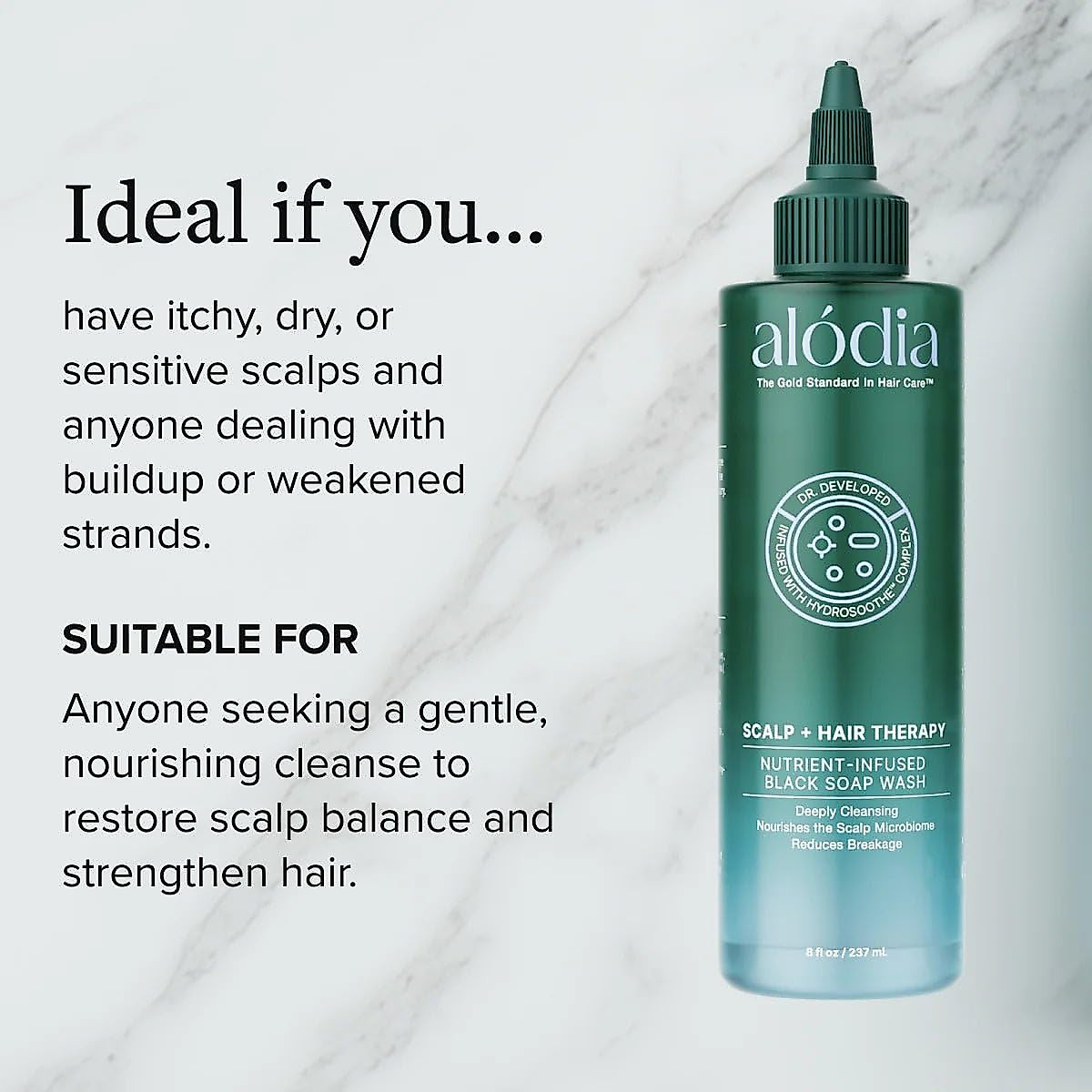 ALODIA Nourish & Heal Raw Organic Black Soap for Dry Scalp & Gentle Hair - Lavender & Spearmint Infused African Liquid Black Soap Wash - Gently Remove Buildup on Scalp & Strands - 8 oz