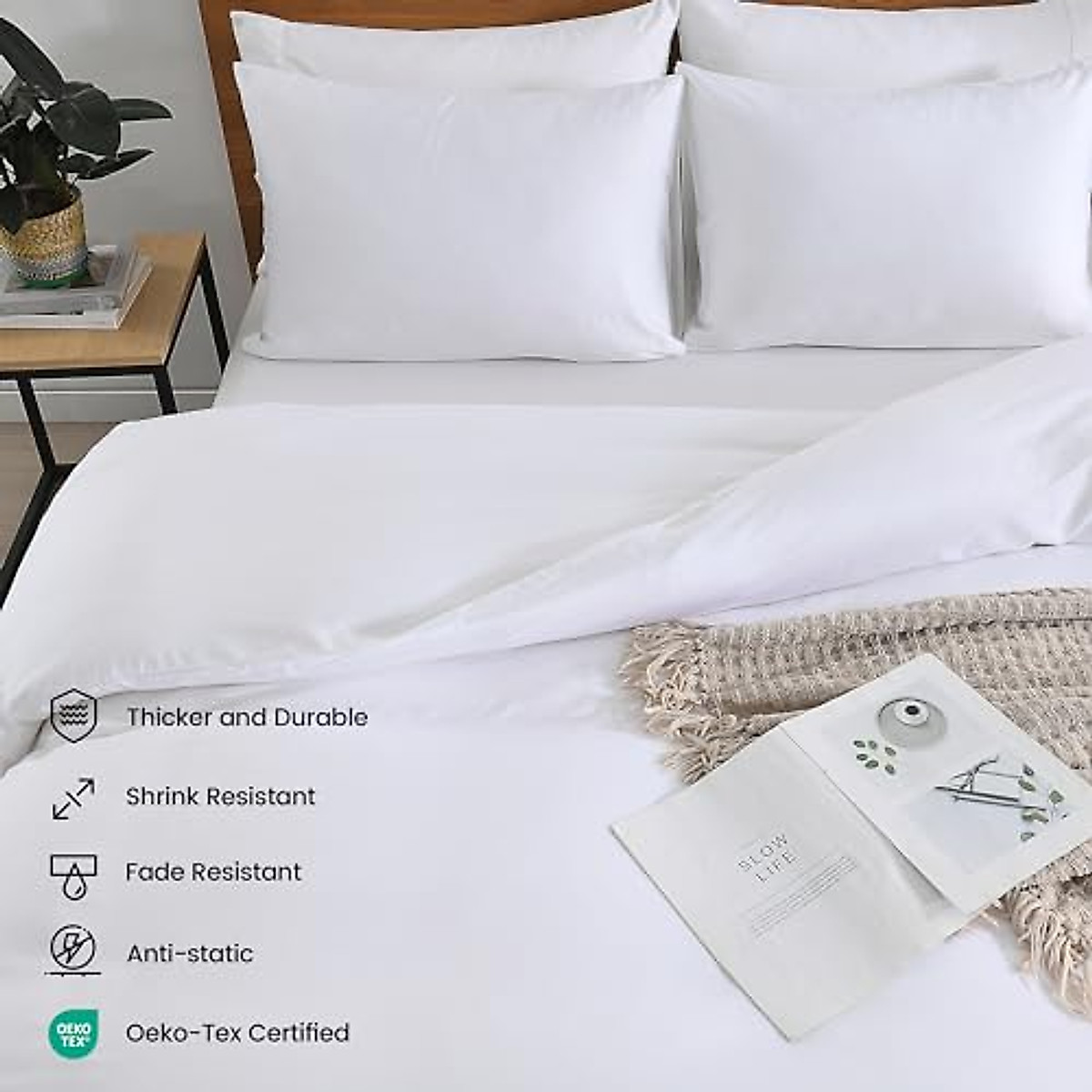 Rosecret Queen Size Duvet Cover Set,White Duvet Cover Queen Bedding Set Soft and Cooling,100% Viscose Derived from Bamboo,1 Duvet Cover 2 Pillowcases with Corner Ties,Button Closure,White(Full/Queen)