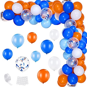 110 Pcs Orange and Blue Balloons Garland Kit War Party Balloon 10 Inch Orange Blue White Latex Balloons 12 Inch Orange Blue Confetti Balloons for Kids Target Sign Birthday Party Supplies